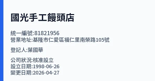 國光手工饅頭店的照片-統編 81821956(基隆市) 公司登記資料與營業項目詳細圖表