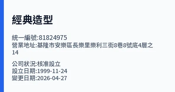 經典造型的照片-統編 81824975(基隆市) 公司登記資料與營業項目詳細圖表