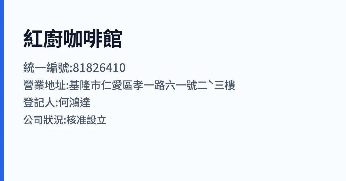 紅廚咖啡館 - 統編 81826410（基隆市） 公司登記資料與營業項目詳細圖表