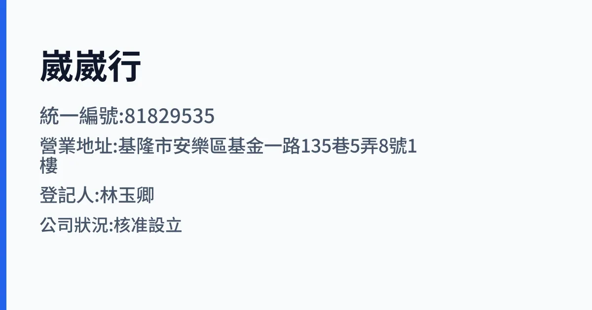 崴崴行 - 統編 81829535(基隆市) 公司登記資料與營業項目詳細圖表