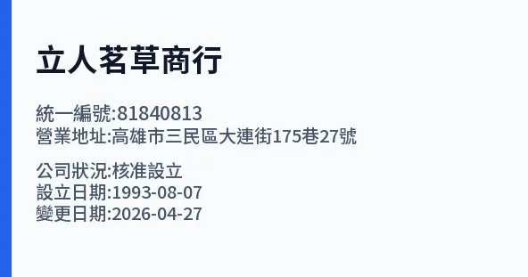 立人茗草商行的照片-統編 81840813(高雄市) 公司登記資料與營業項目詳細圖表