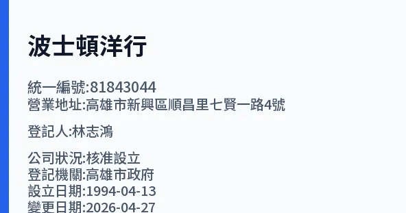 波士頓洋行的照片-統編 81843044(高雄市) 公司登記資料與營業項目詳細圖表