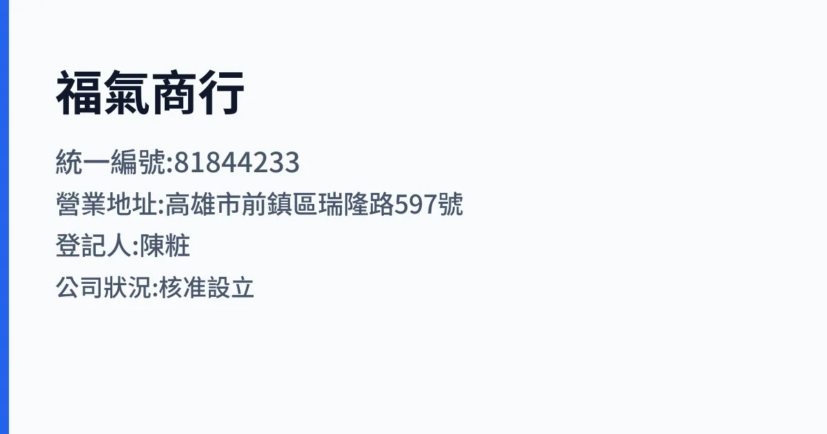福氣商行 - 統編 81844233(高雄市) 公司登記資料與營業項目詳細圖表