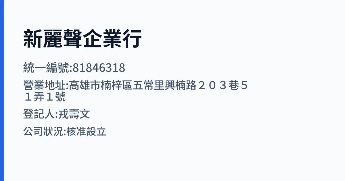 新麗聲企業行 - 統編 81846318(高雄市) 公司登記資料與營業項目詳細圖表