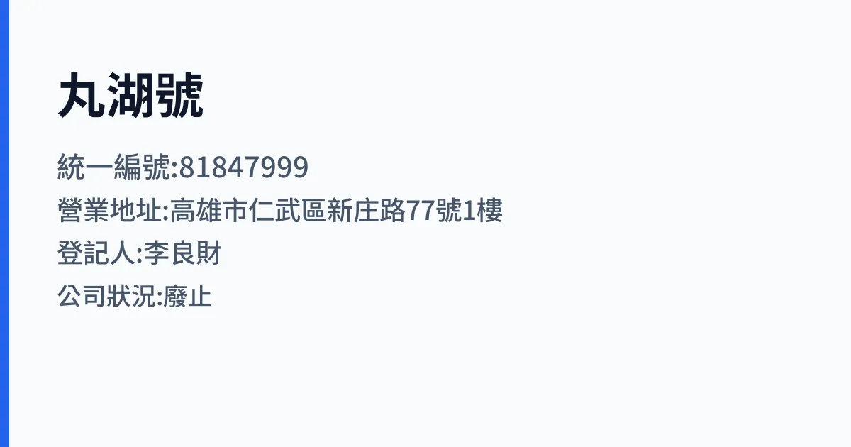 丸湖號 - 統編 81847999(高雄市) 公司登記資料與營業項目詳細圖表
