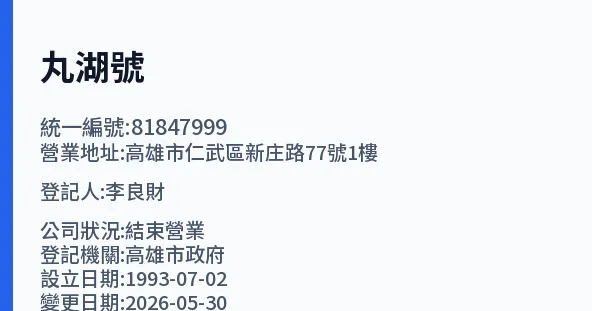 丸湖號的照片-統編 81847999(高雄市) 公司登記資料與營業項目詳細圖表