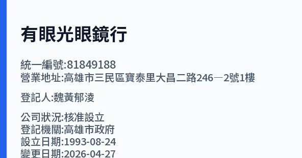 有眼光眼鏡行的照片-統編 81849188(高雄市) 公司登記資料與營業項目詳細圖表
