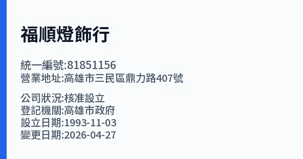 福順燈飾行的照片-統編 81851156(高雄市) 公司登記資料與營業項目詳細圖表