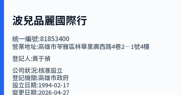 波兒品麗國際行的照片-統編 81853400(高雄市) 公司登記資料與營業項目詳細圖表