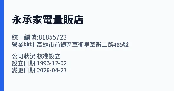 永承家電量販店的照片-統編 81855723(高雄市) 公司登記資料與營業項目詳細圖表