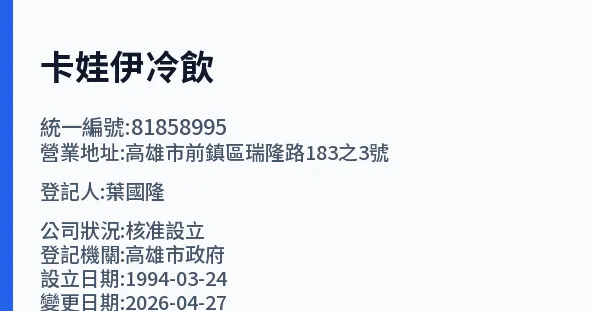 卡娃伊冷飲的照片-統編 81858995(高雄市) 公司登記資料與營業項目詳細圖表