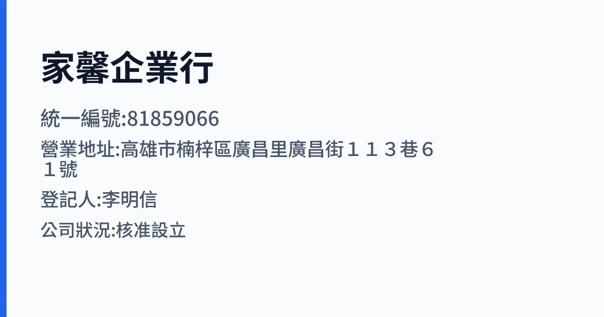家馨企業行 - 統編 81859066(高雄市) 公司登記資料與營業項目詳細圖表