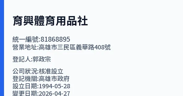 育興體育用品社的照片-統編 81868895(高雄市) 公司登記資料與營業項目詳細圖表