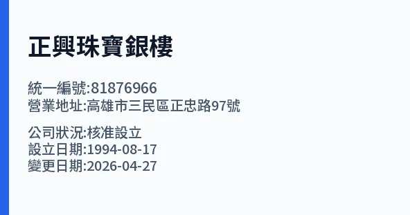 正興珠寶銀樓的照片-統編 81876966(高雄市) 公司登記資料與營業項目詳細圖表