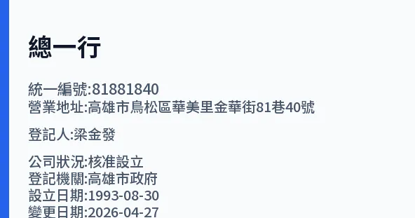 總一行的照片-統編 81881840(高雄市) 公司登記資料與營業項目詳細圖表