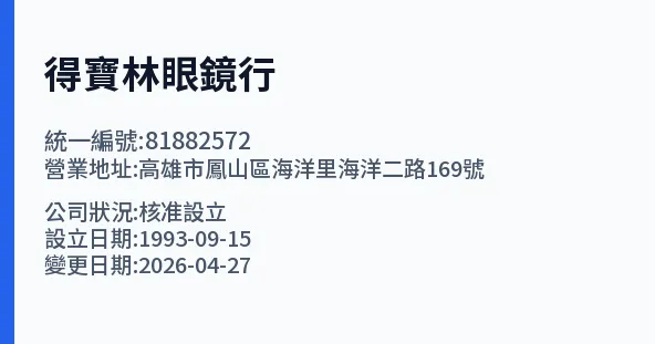 得寶林眼鏡行的照片-統編 81882572(高雄市) 公司登記資料與營業項目詳細圖表
