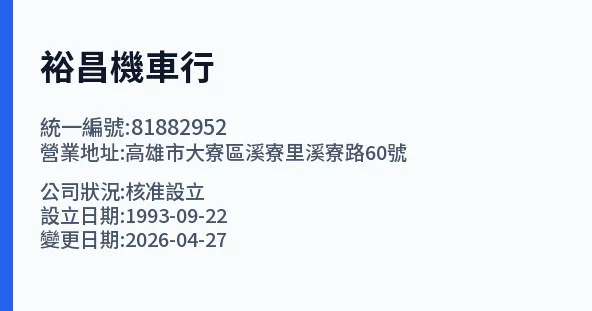 裕昌機車行的照片-統編 81882952(高雄市) 公司登記資料與營業項目詳細圖表