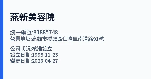 燕新美容院的照片-統編 81885748(高雄市) 公司登記資料與營業項目詳細圖表