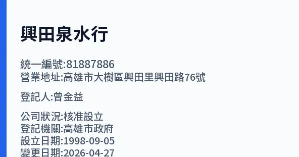 興田泉水行的照片-統編 81887886(高雄市) 公司登記資料與營業項目詳細圖表