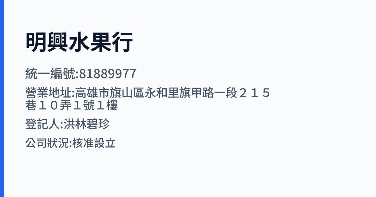 明興水果行 - 統編 81889977(高雄市) 公司登記資料與營業項目詳細圖表