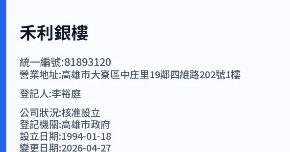 禾利銀樓的照片-統編 81893120(高雄市) 公司登記資料與營業項目詳細圖表
