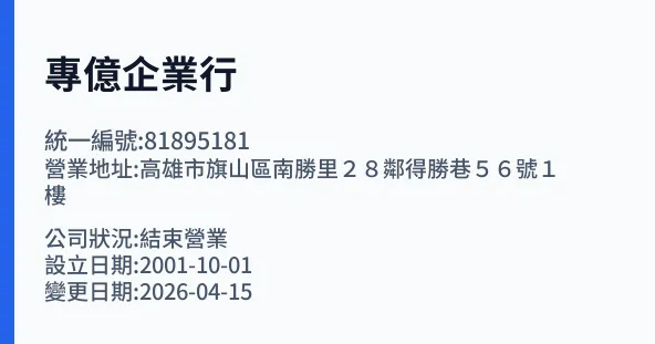 專億企業行的照片-統編 81895181(高雄市) 公司登記資料與營業項目詳細圖表