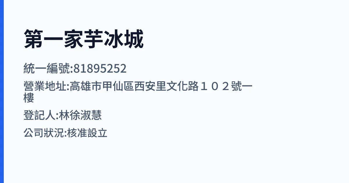 第一家芋冰城 - 統編 81895252(高雄市) 公司登記資料與營業項目詳細圖表