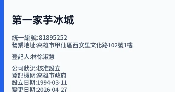 第一家芋冰城的照片-統編 81895252(高雄市) 公司登記資料與營業項目詳細圖表
