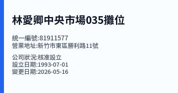 林愛卿中央市場035攤位的照片-統編 81911577(新竹市) 公司登記資料與營業項目詳細圖表