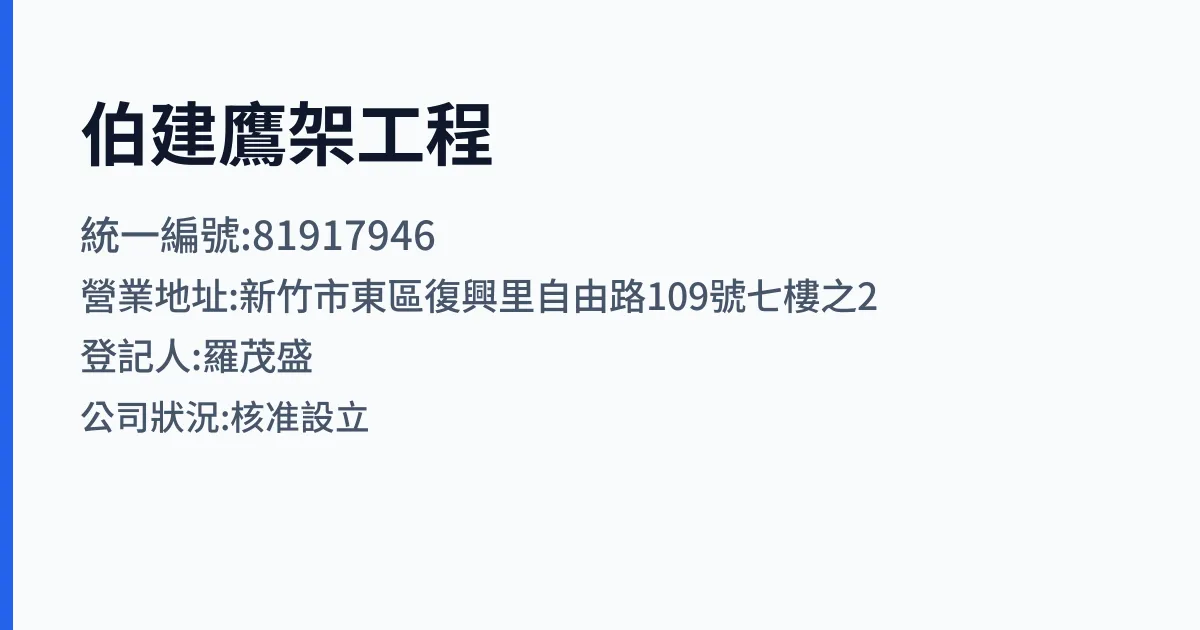 伯建鷹架工程 - 統編 81917946(新竹市) 公司登記資料與營業項目詳細圖表