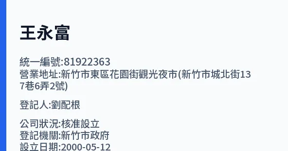 王永富的照片-統編 81922363(新竹市) 公司登記資料與營業項目詳細圖表