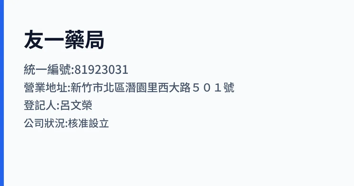 友一藥局 - 統編 81923031(新竹市) 公司登記資料與營業項目詳細圖表