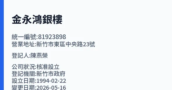 金永鴻銀樓的照片-統編 81923898(新竹市) 公司登記資料與營業項目詳細圖表