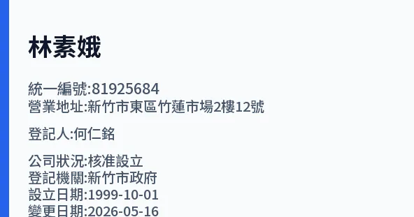 林素娥的照片-統編 81925684(新竹市) 公司登記資料與營業項目詳細圖表