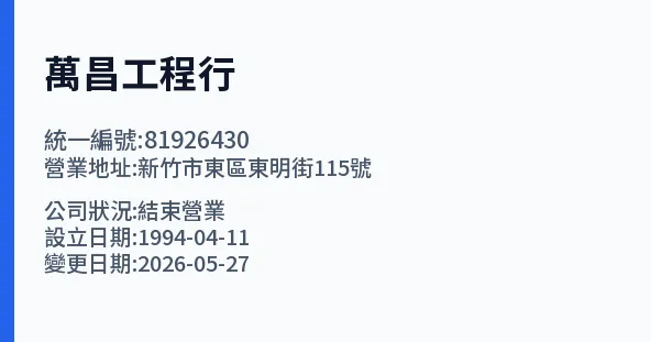 萬昌工程行的照片-統編 81926430(新竹市) 公司登記資料與營業項目詳細圖表