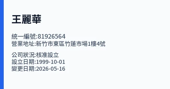 王麗華的照片-統編 81926564(新竹市) 公司登記資料與營業項目詳細圖表