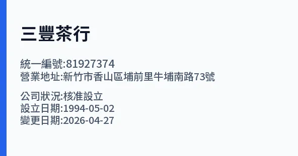 三豐茶行的照片-統編 81927374(新竹市) 公司登記資料與營業項目詳細圖表