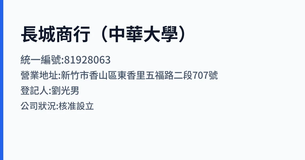 長城商行(中華大學) - 統編 81928063(新竹市) 公司登記資料與營業項目詳細圖表
