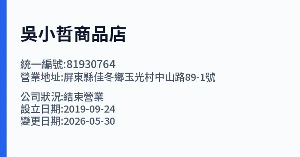 吳小哲商品店的照片-統編 81930764(屏東縣) 公司登記資料與營業項目詳細圖表