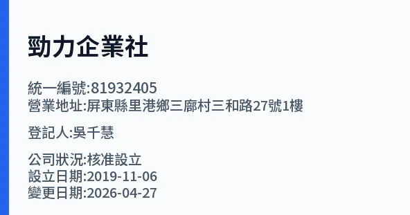 勁力企業社的照片-統編 81932405(屏東縣) 公司登記資料與營業項目詳細圖表