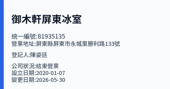 御木軒屏東冰室的照片-統編 81935135(屏東縣) 公司登記資料與營業項目詳細圖表