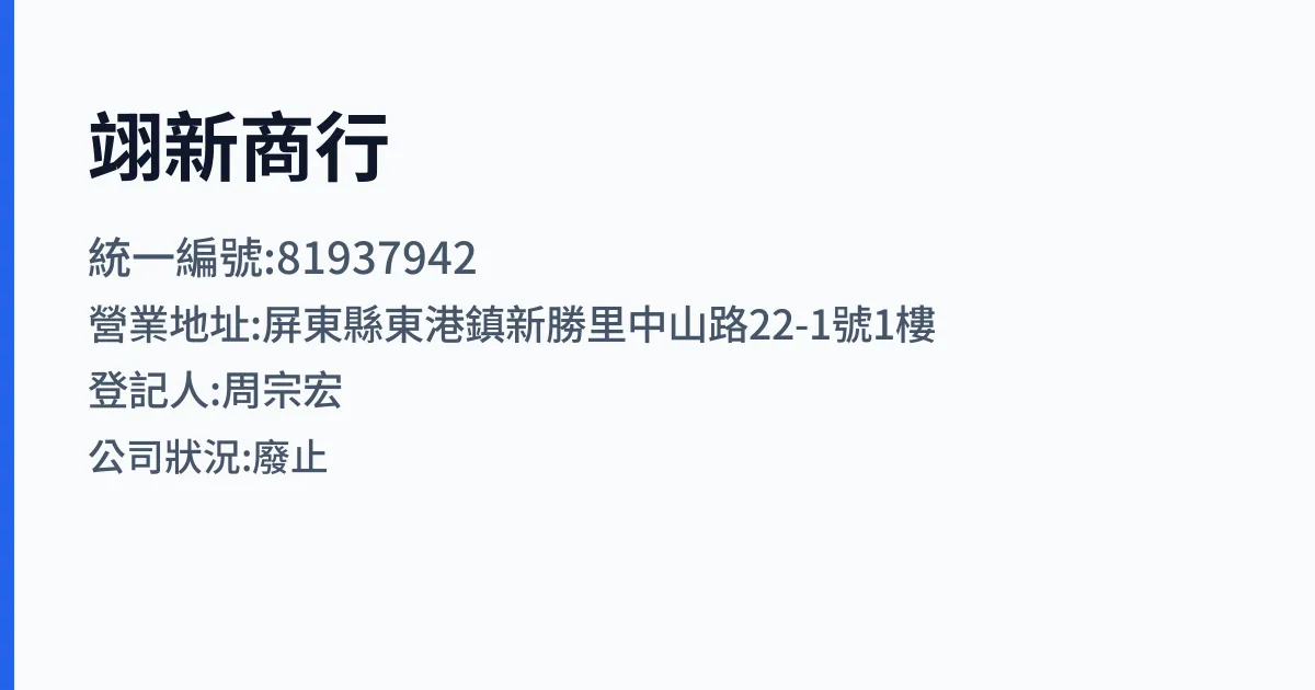 翊新商行 - 統編 81937942(屏東縣) 公司登記資料與營業項目詳細圖表