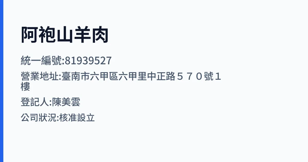 阿袍山羊肉 - 統編 81939527(臺南市) 公司登記資料與營業項目詳細圖表