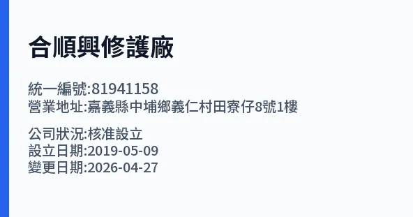合順興修護廠的照片-統編 81941158(嘉義縣) 公司登記資料與營業項目詳細圖表