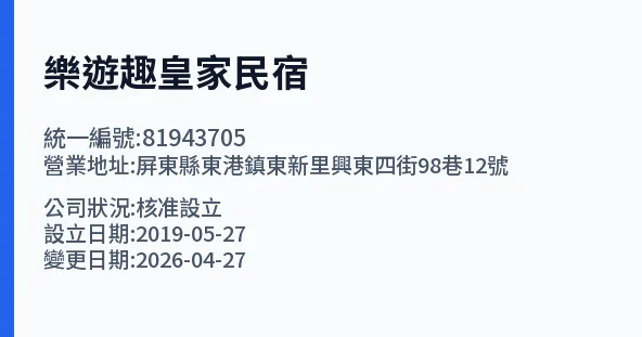 樂遊趣皇家民宿的照片-統編 81943705(屏東縣) 公司登記資料與營業項目詳細圖表