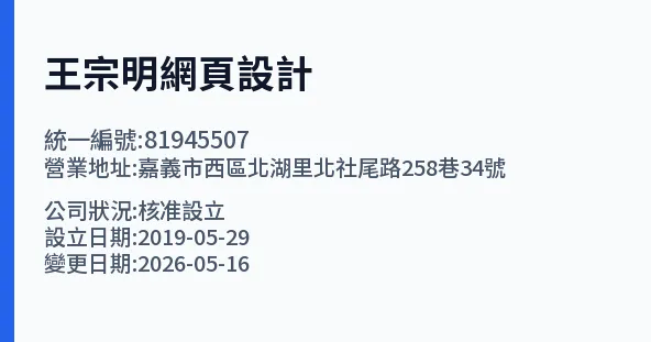 王宗明網頁設計的照片-統編 81945507(嘉義市) 公司登記資料與營業項目詳細圖表