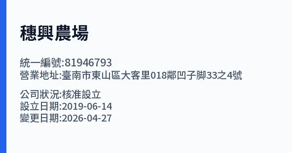 穗興農場的照片-統編 81946793(臺南市) 公司登記資料與營業項目詳細圖表