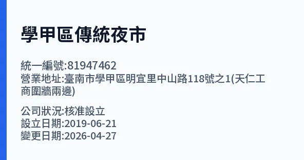 學甲區傳統夜市的照片-統編 81947462(臺南市) 公司登記資料與營業項目詳細圖表