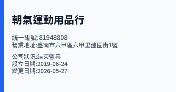 朝氣運動用品行的照片-統編 81948808(臺南市) 公司登記資料與營業項目詳細圖表