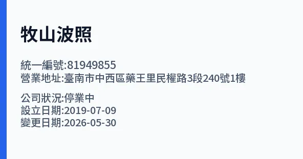 牧山波照的照片-統編 81949855(臺南市) 公司登記資料與營業項目詳細圖表